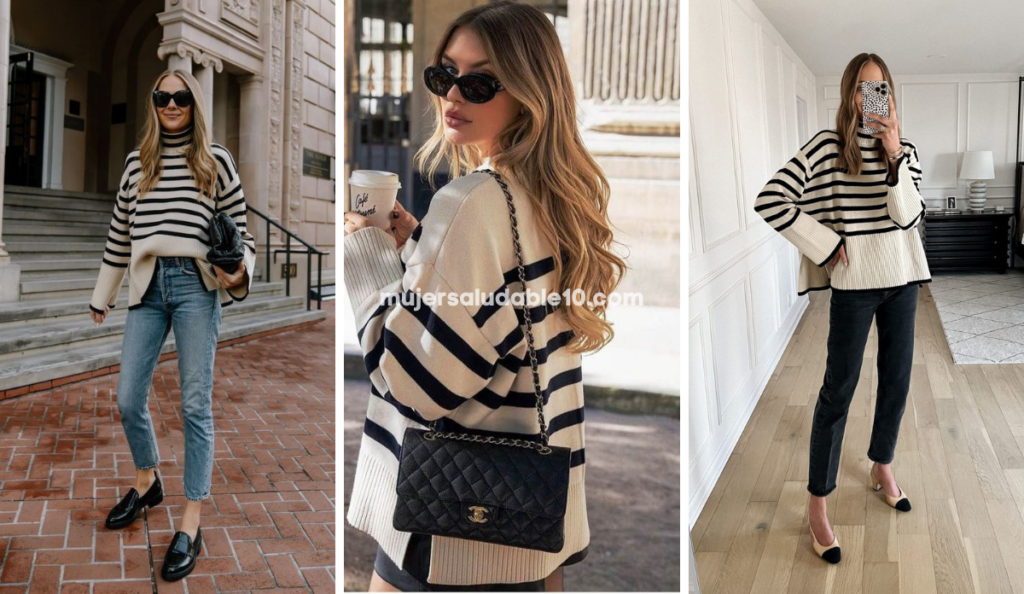 Outfits para combinar suéter color crema de rayas - Mujer saludable 10 ...